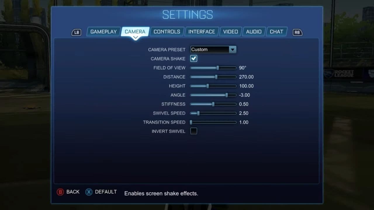 zen camera settings for Rocket League