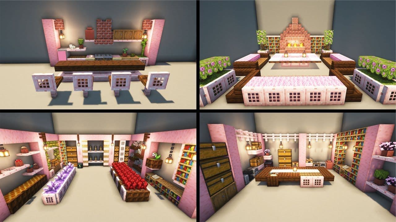 Minecraft house interior design ideas for sakura, modern, and more themes