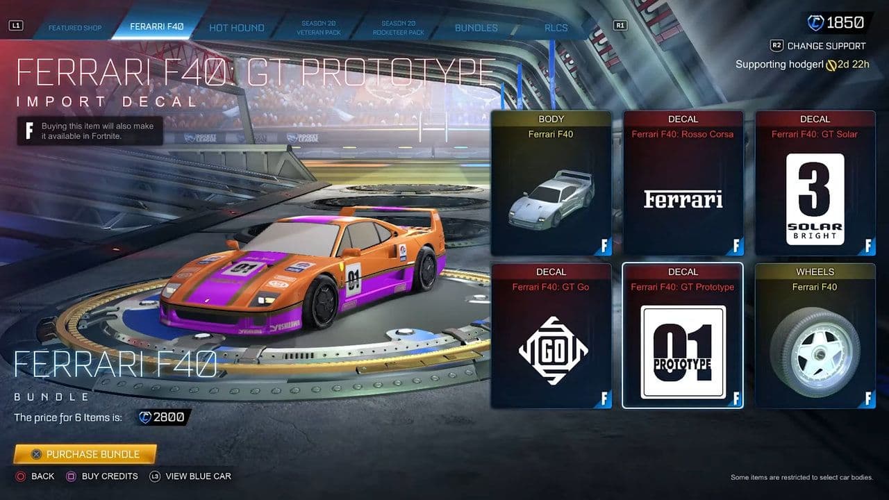 Rocket League Ferrari F40: How to get it, hitbox & more