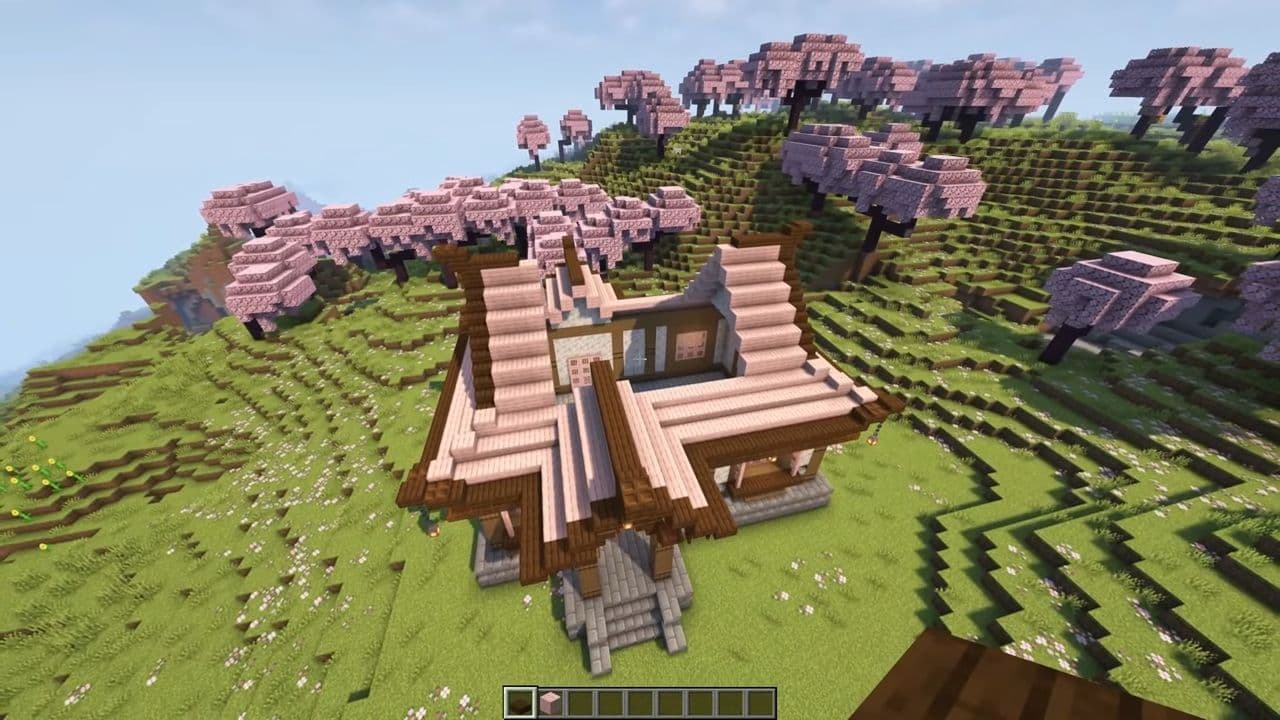Easy & cute Japanese Cherry Blossom House Minecraft tutorials