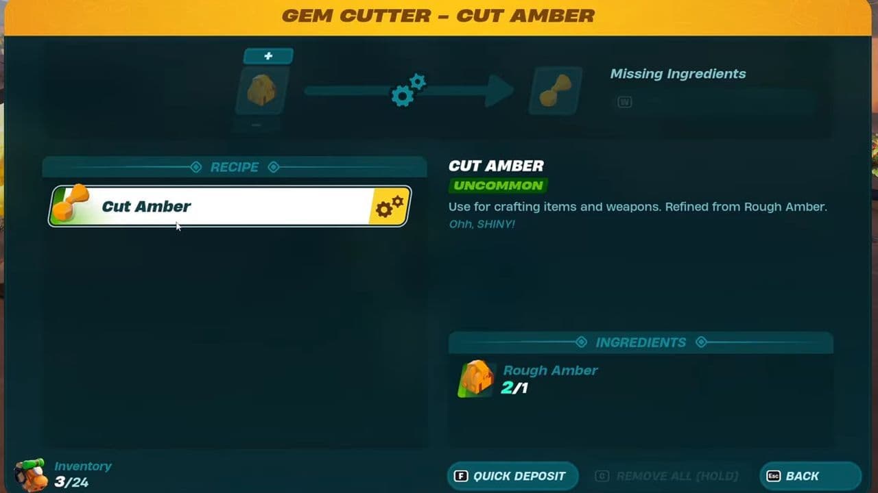 How to get Amber in LEGO Fortnite and turn it into Cut Amber