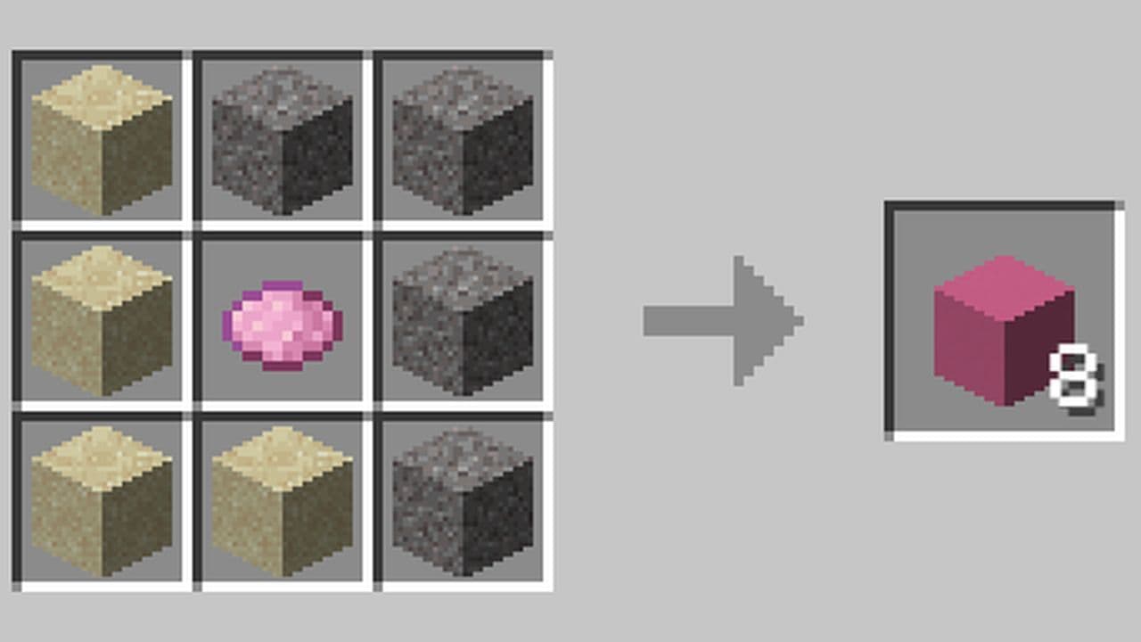 Minecraft concrete recipe: Craft white & colored powder into solid blocks