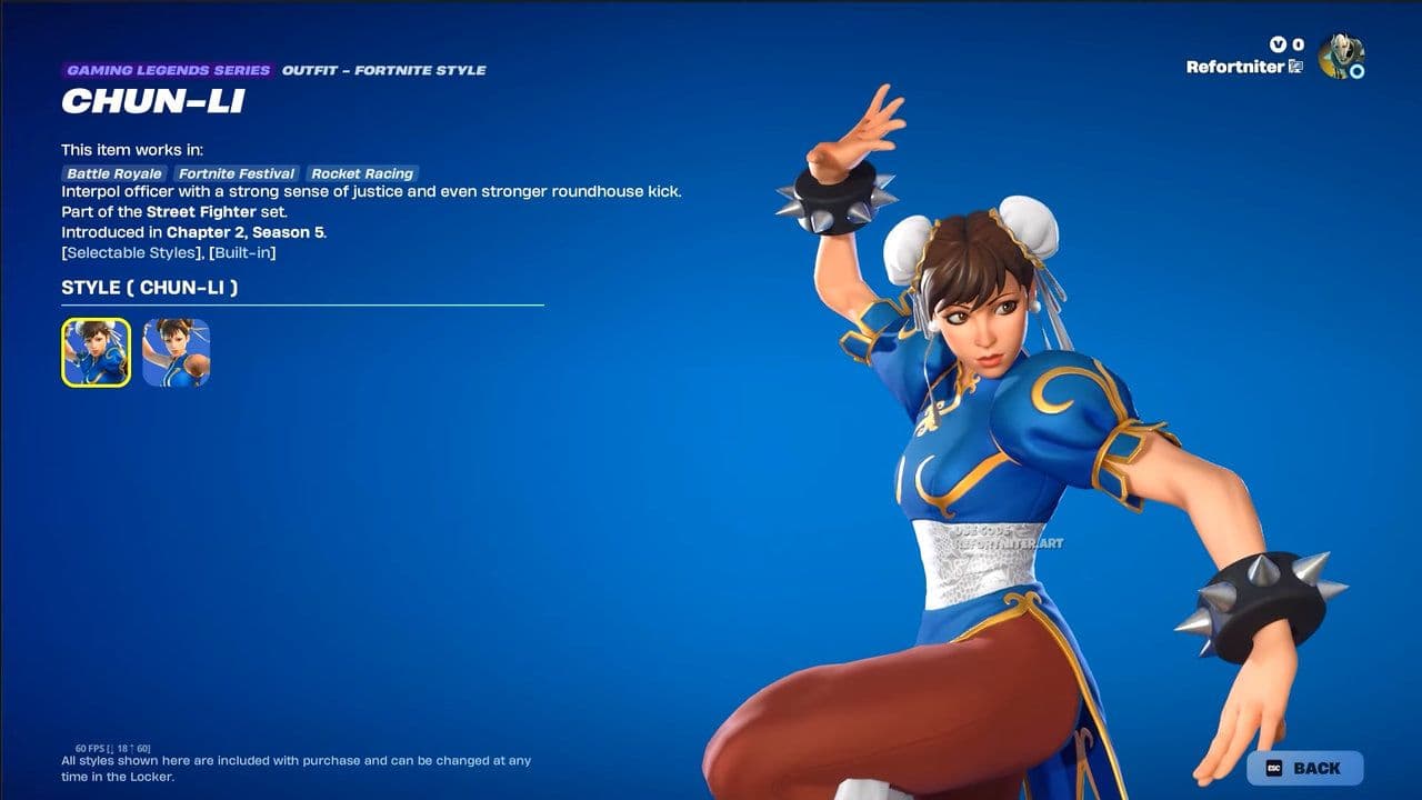 Chun-Li’s Fortnite skin returns after nearly three years