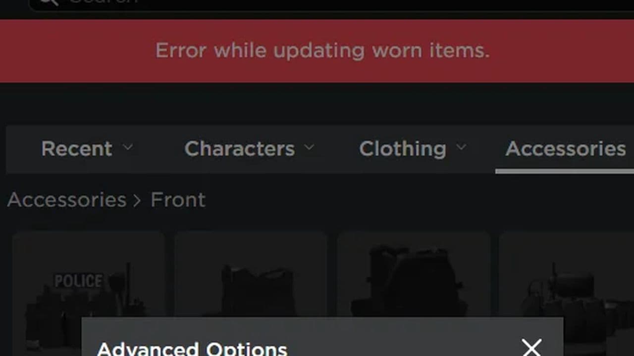 How to fix error while updating worn items in Roblox