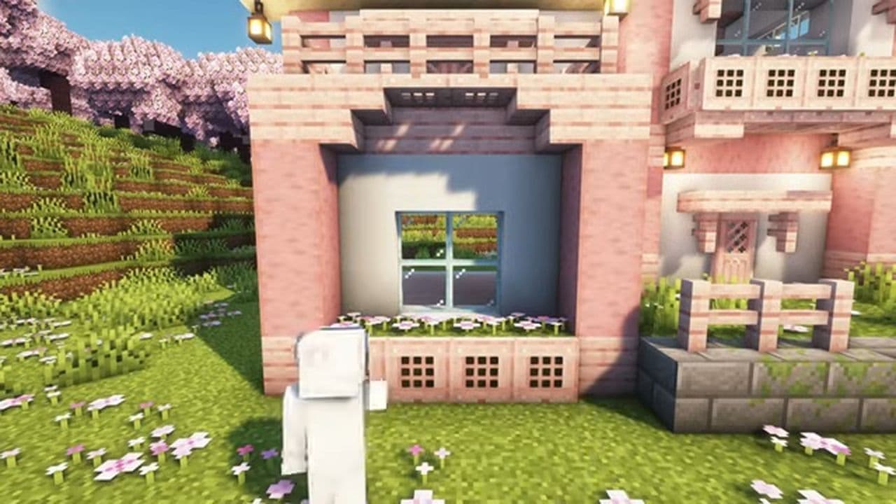 Easy & cute Japanese Cherry Blossom House Minecraft tutorials