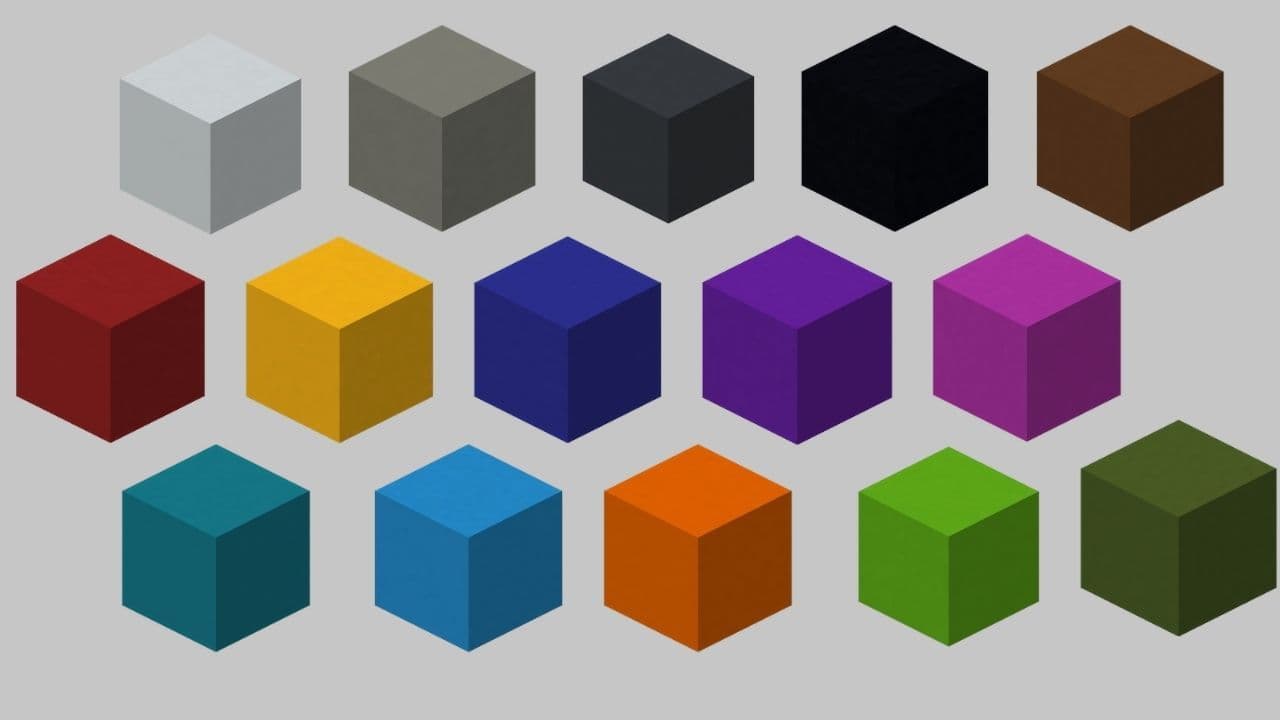 Minecraft concrete recipe: Craft white & colored powder into solid blocks