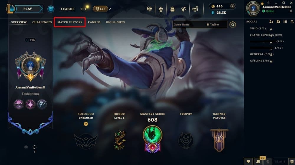 Can I see my League of Legends match history?