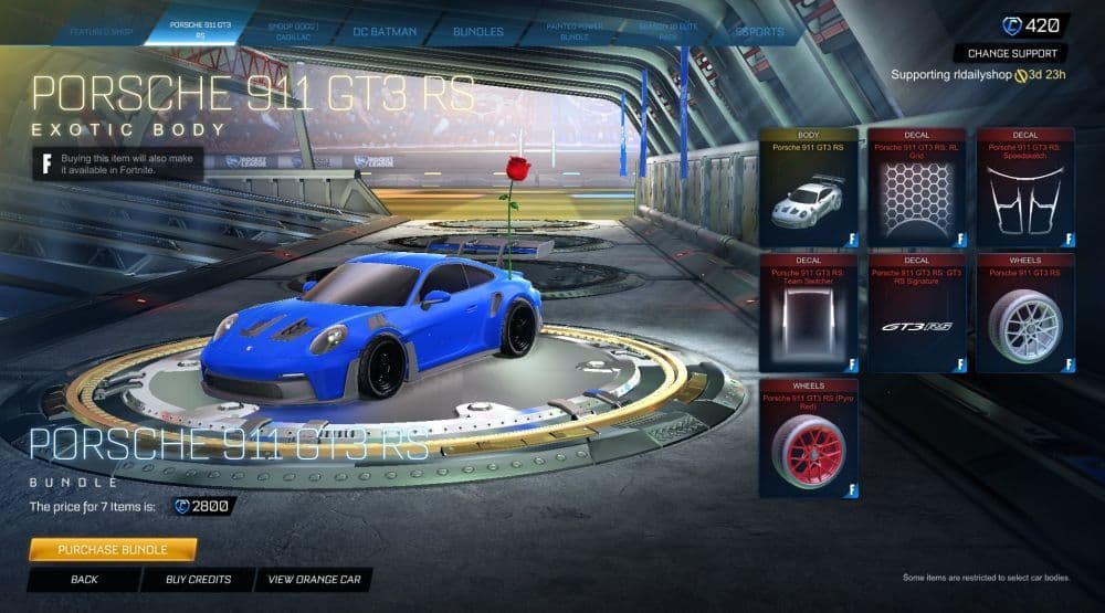 Porsche 911 GT3 RS Rocket League bundle