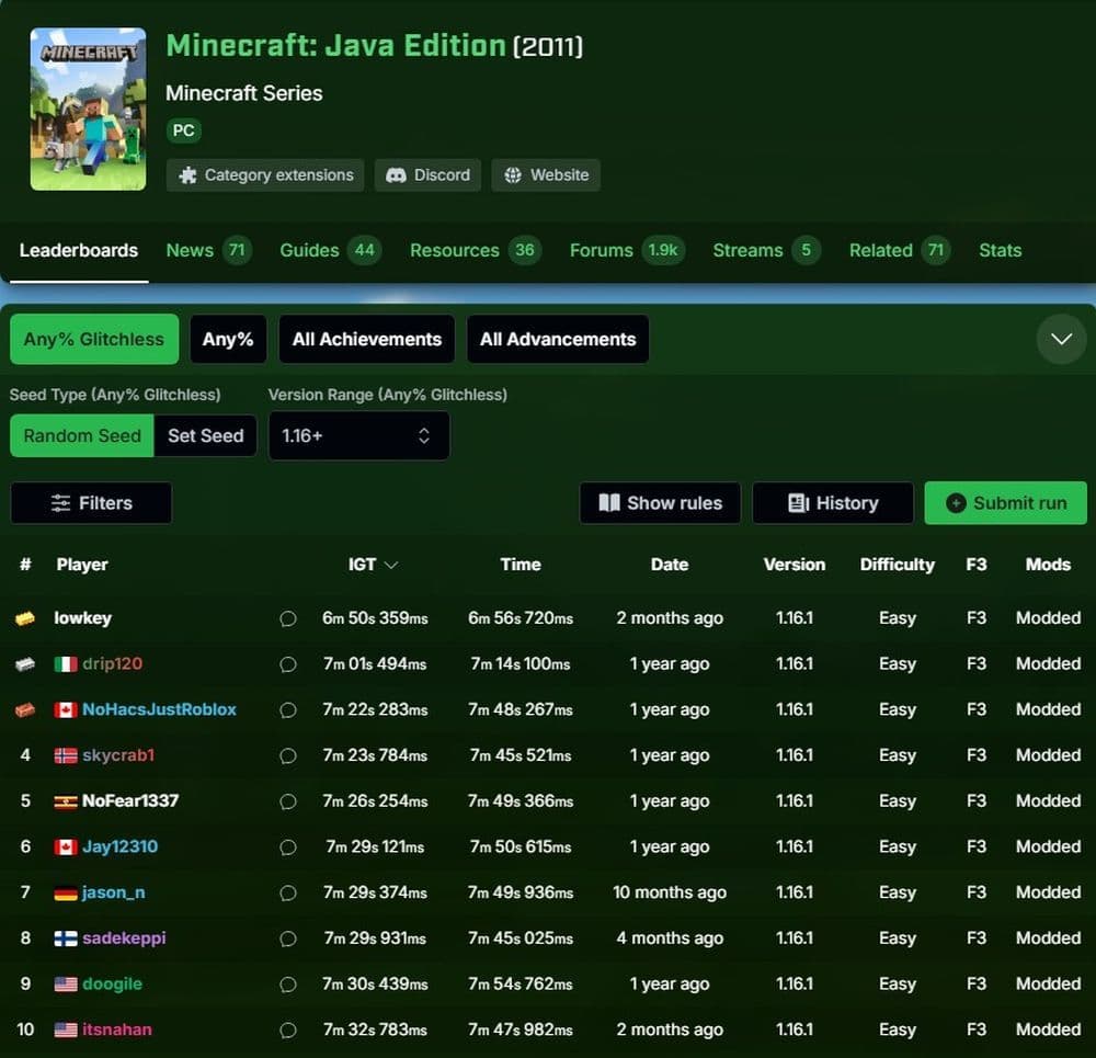 Minecraft Speedrunning Categories: Comparing Random Seed Glitchless and Set Seed Glitchless ...